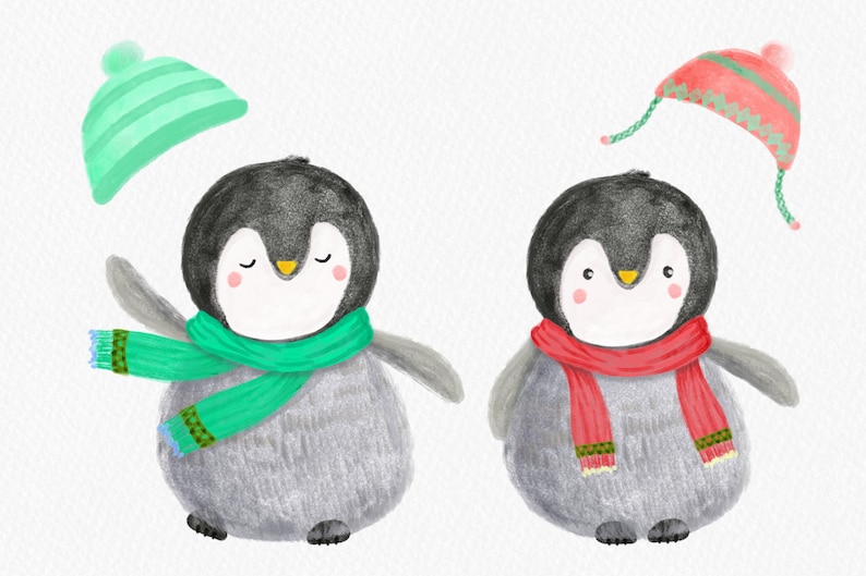 Winter Penguin Clipart, Clipart, Watercolor Penguin Clipart, Penguin ...