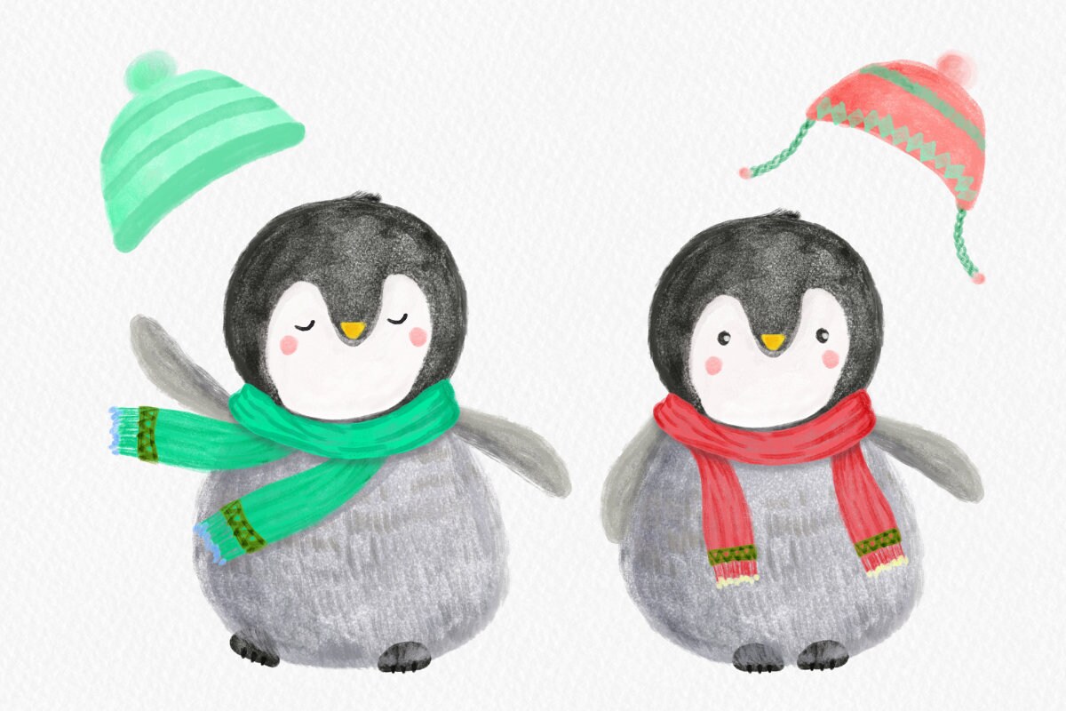 Winter Penguin Clipart, Clipart, Watercolor Penguin Clipart, Penguin ...