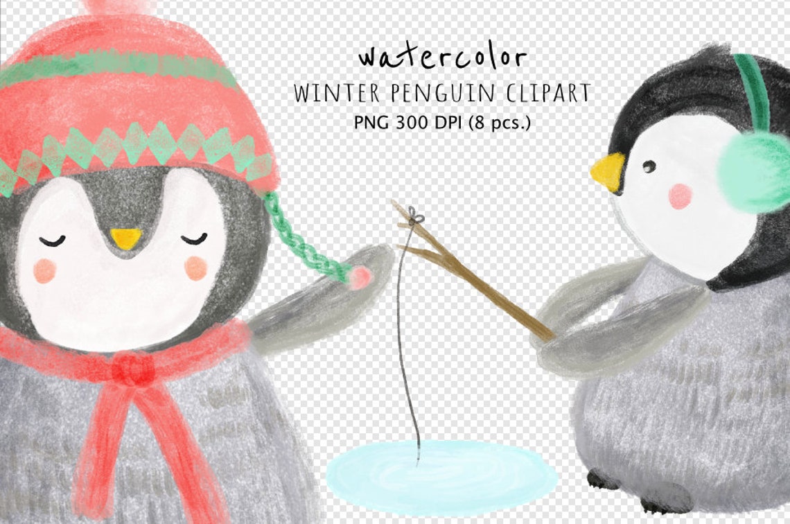 Winter Penguin Clipart, Clipart, Watercolor Penguin Clipart, Penguin ...