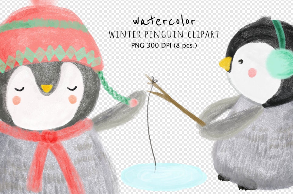 Winter Penguin Clipart, Clipart, Watercolor Penguin Clipart, Penguin ...