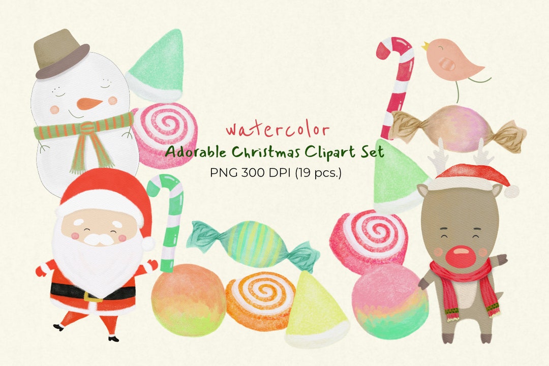 Cute Christmas Watercolor Clipart Set, Christmas Candy Clip Art ...