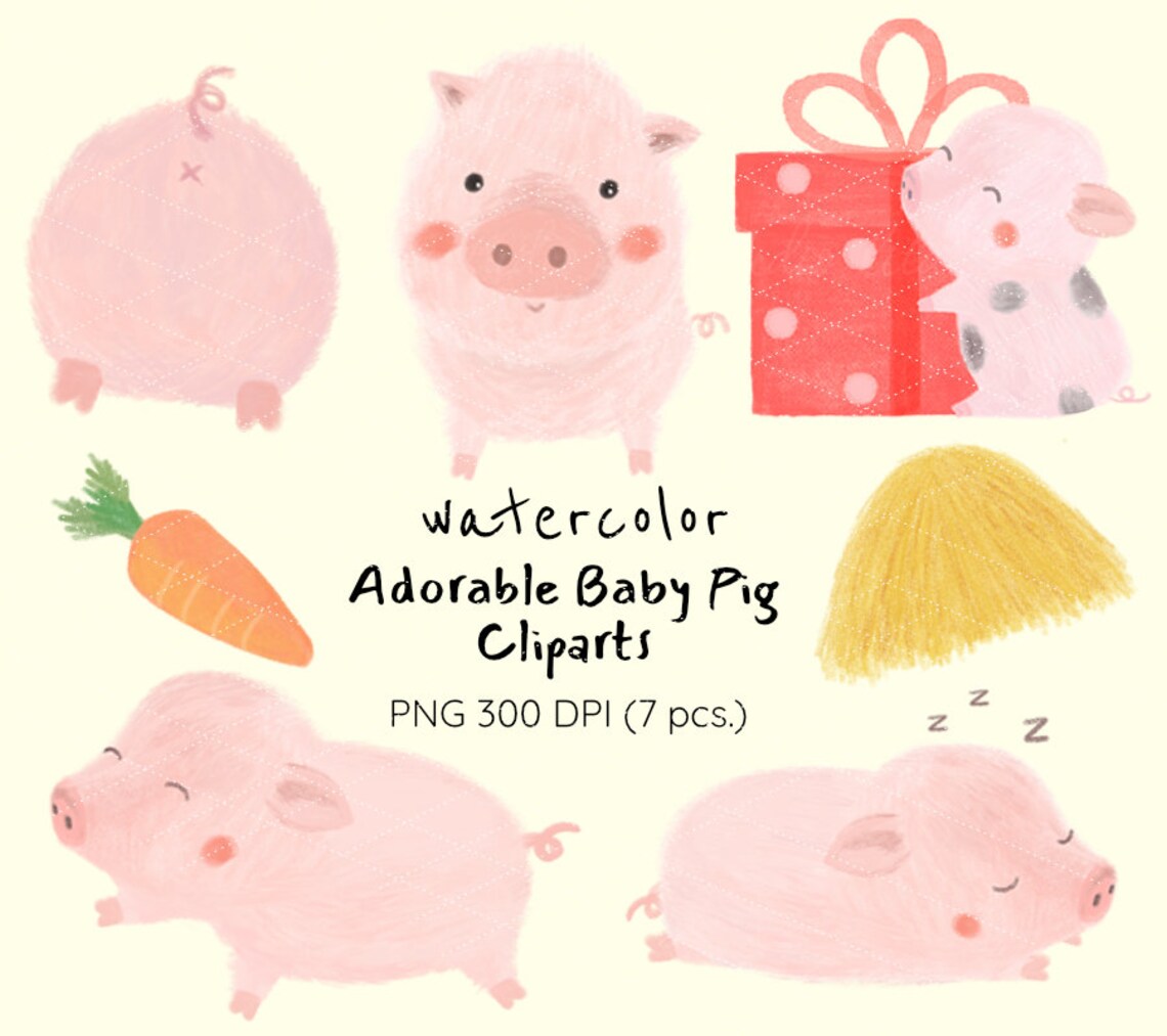 Cute Little Pigs Clipart Set, Piggy Digital Clip Art, Kawaii Pig ...