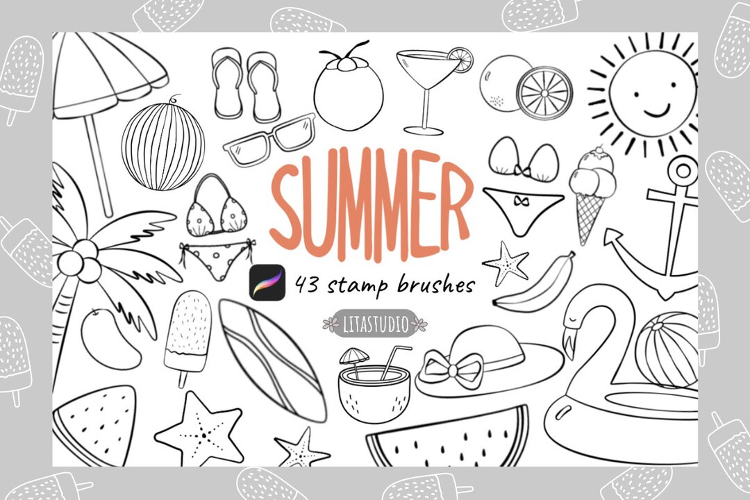 Cute Summer Stamp Procreate, 43 Summer Stamps, Summer Stamp Brush ...