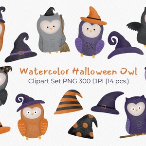 Halloween Clipart, Watercolor Clip Art, Digital Sticker, Witches, Owls ...