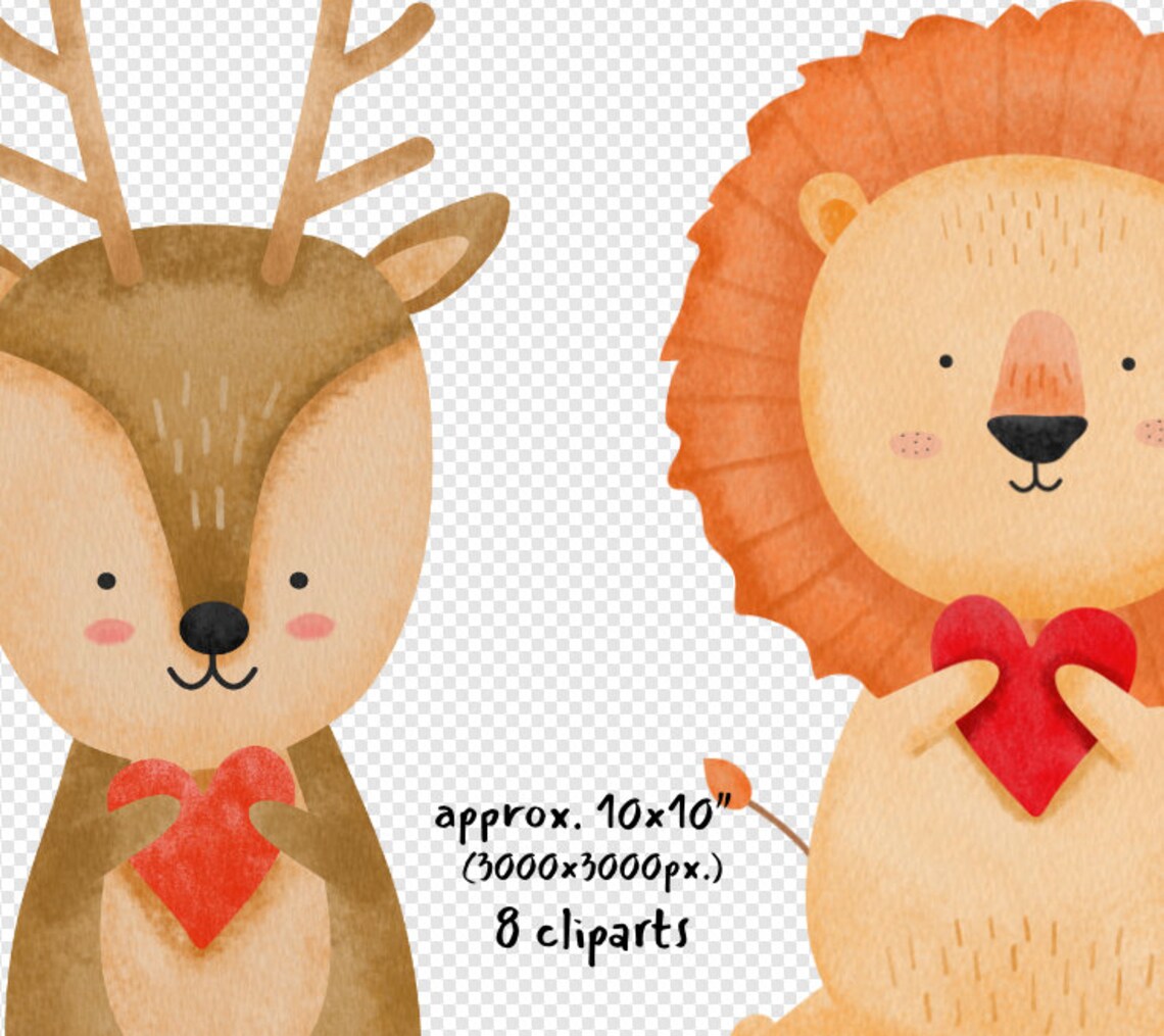 Animal With Heart Clipart Set Valentine Sticker Planner | Etsy