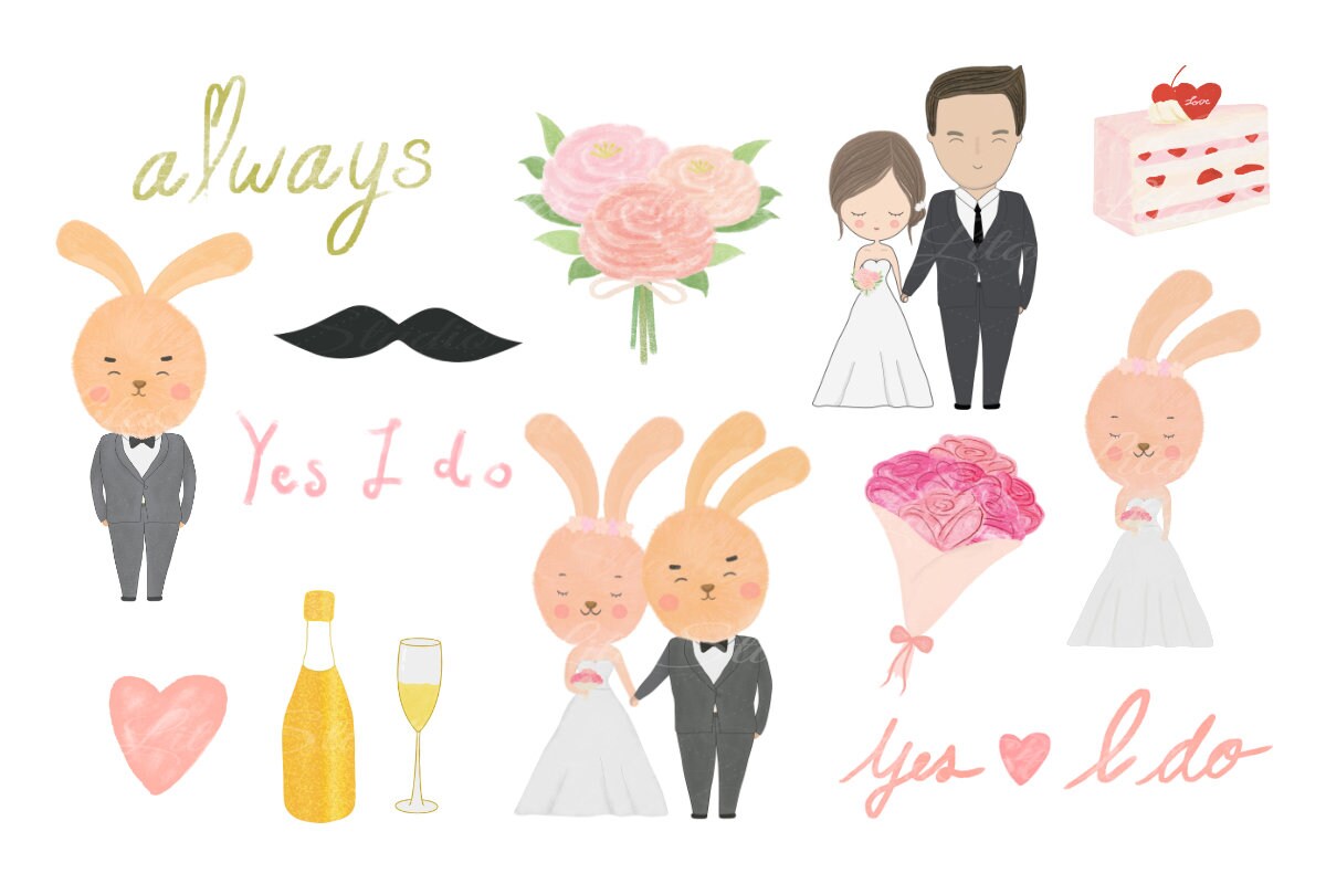 Bunny Wedding Clipart Set: Bride and Groom PNG (digital Download) - Etsy