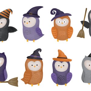 Halloween Clipart, Watercolor Clip Art, Digital Sticker, Witches, Owls ...