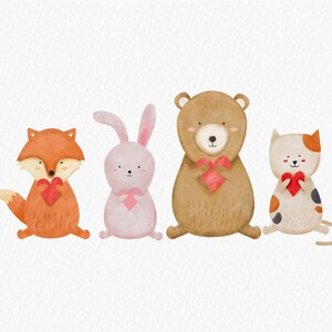 Animal With Heart Clipart Set, Valentine Sticker Planner, Watercolor ...