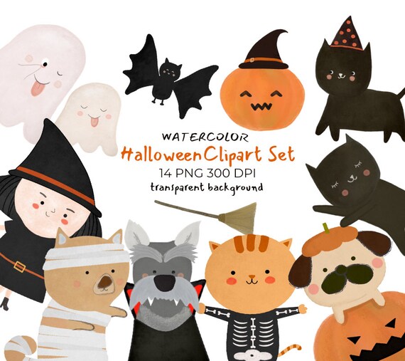 Halloween Clipart Watercolor Clip Art Set Digital Sticker - Etsy