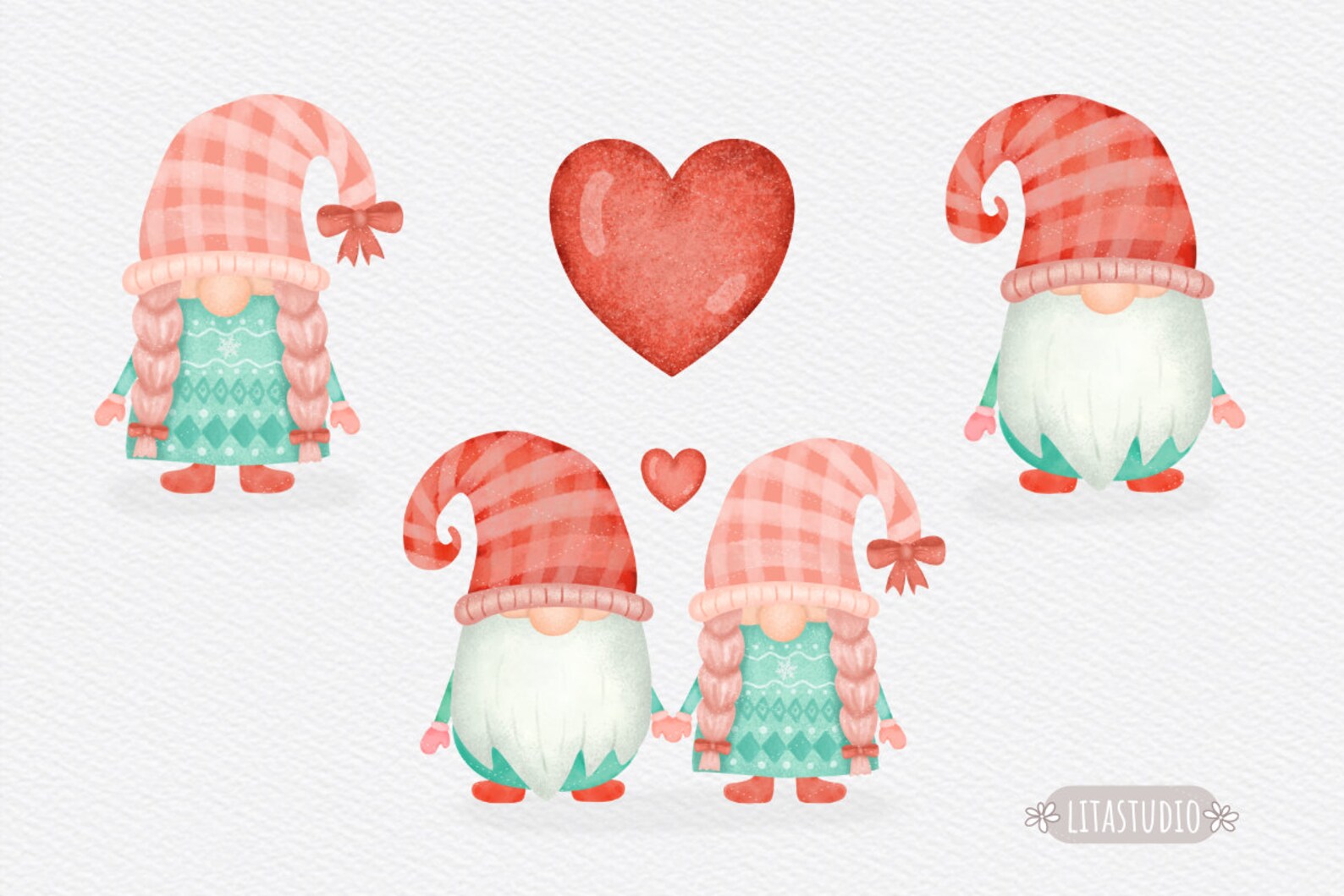 Watercolor Valentine Gnomes Clipart Set Printable - Etsy