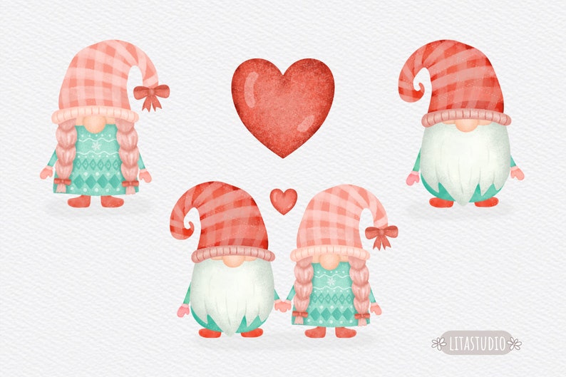 Watercolor Valentine Gnomes Clipart Set Printable - Etsy