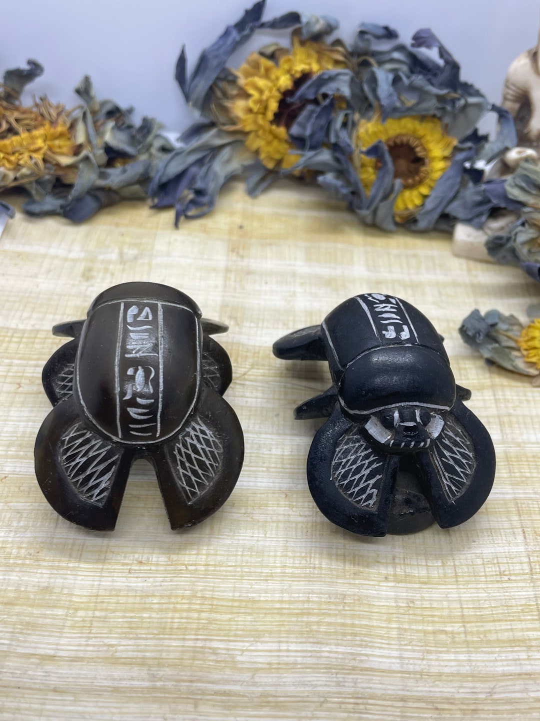 Egyptian Basalt Stone Sacred Scarabs With Hieroglyphs - Etsy