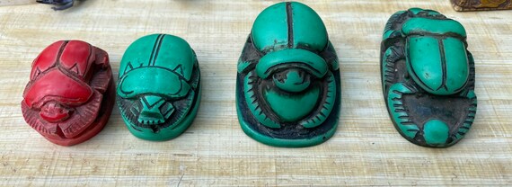 Hand Carved Egyptian Alabaster Stone Sacred Scarab Beetles - Etsy