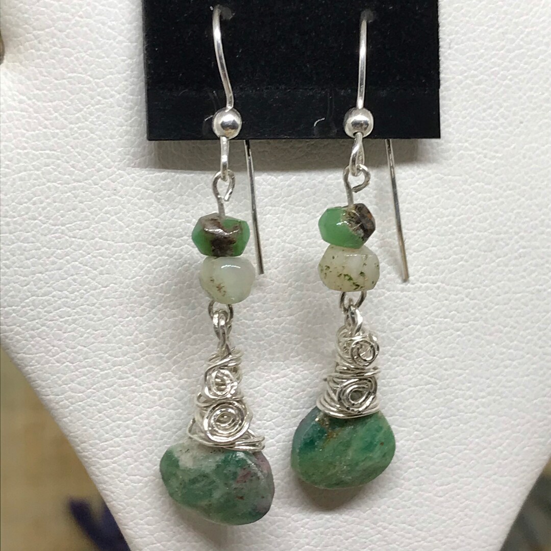 Ancient Egyptian Style Ruby in Zoisite and Emerald Dangle Earrings - Etsy