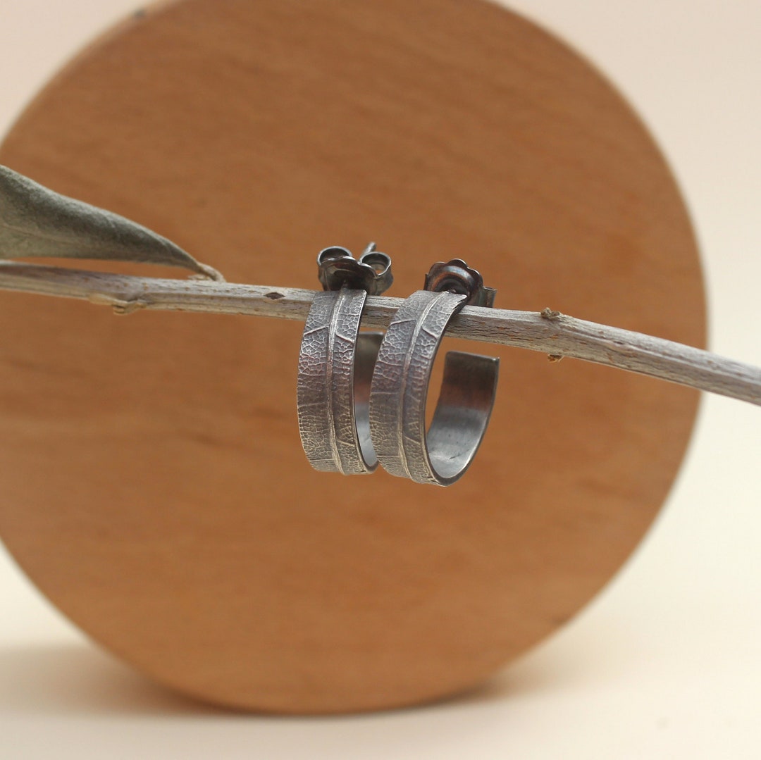 Handcrafted Silver Hoops: Delicate Leaf Pattern, Tiny Silver Hoops With ...