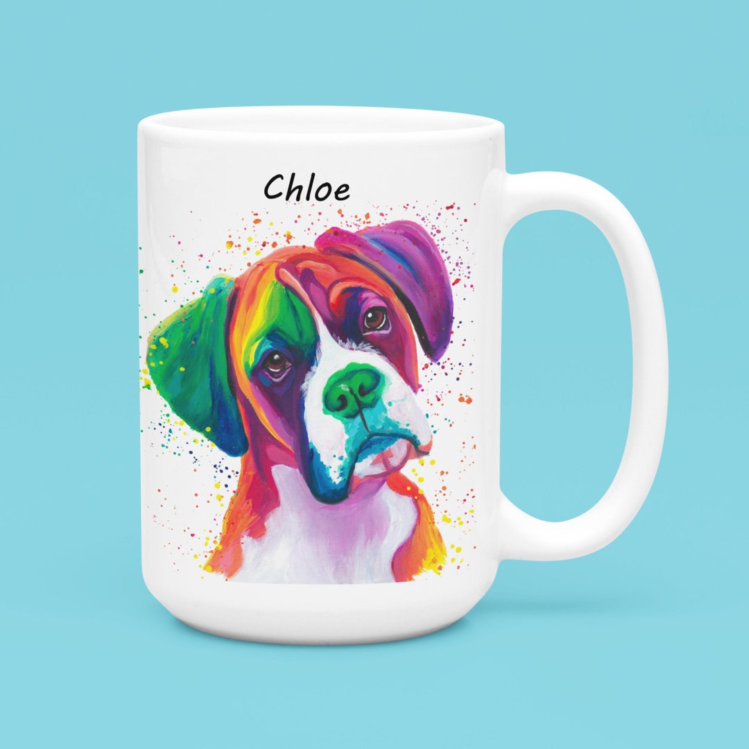 Personalized Watercolor Boxer Dog Mug, Colorful Rainbow Coffee Mug Gift ...