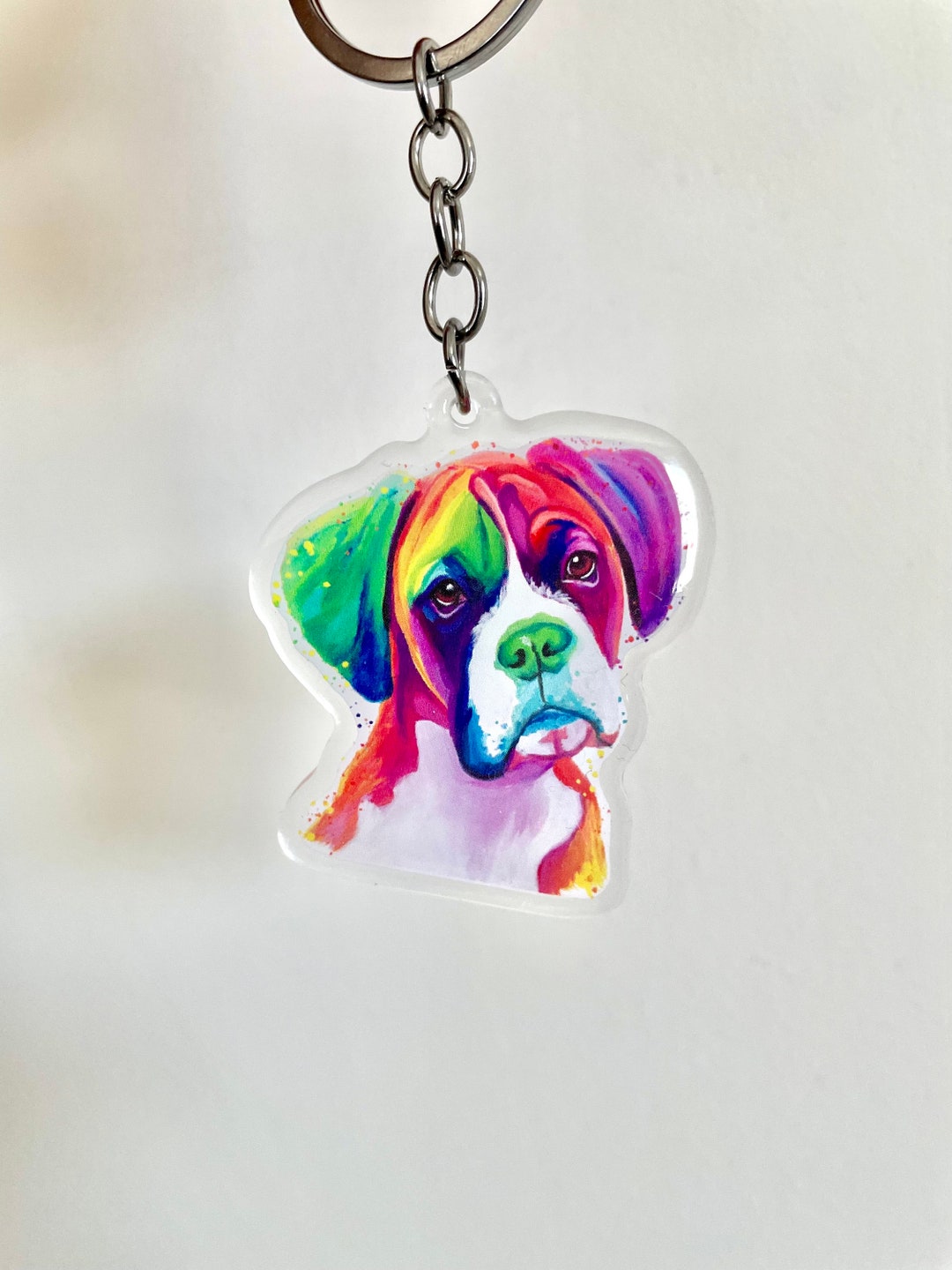 Boxer Dog Keychain, Rainbow Boxer Keychain, Boxer Dog Mom, Cute Animaly ...