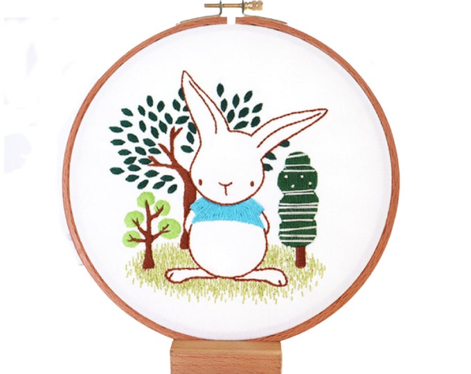 Hand Floral Embroidery Kit for Beginner, Rabbit Sewing Kit, Bunny Toy ...