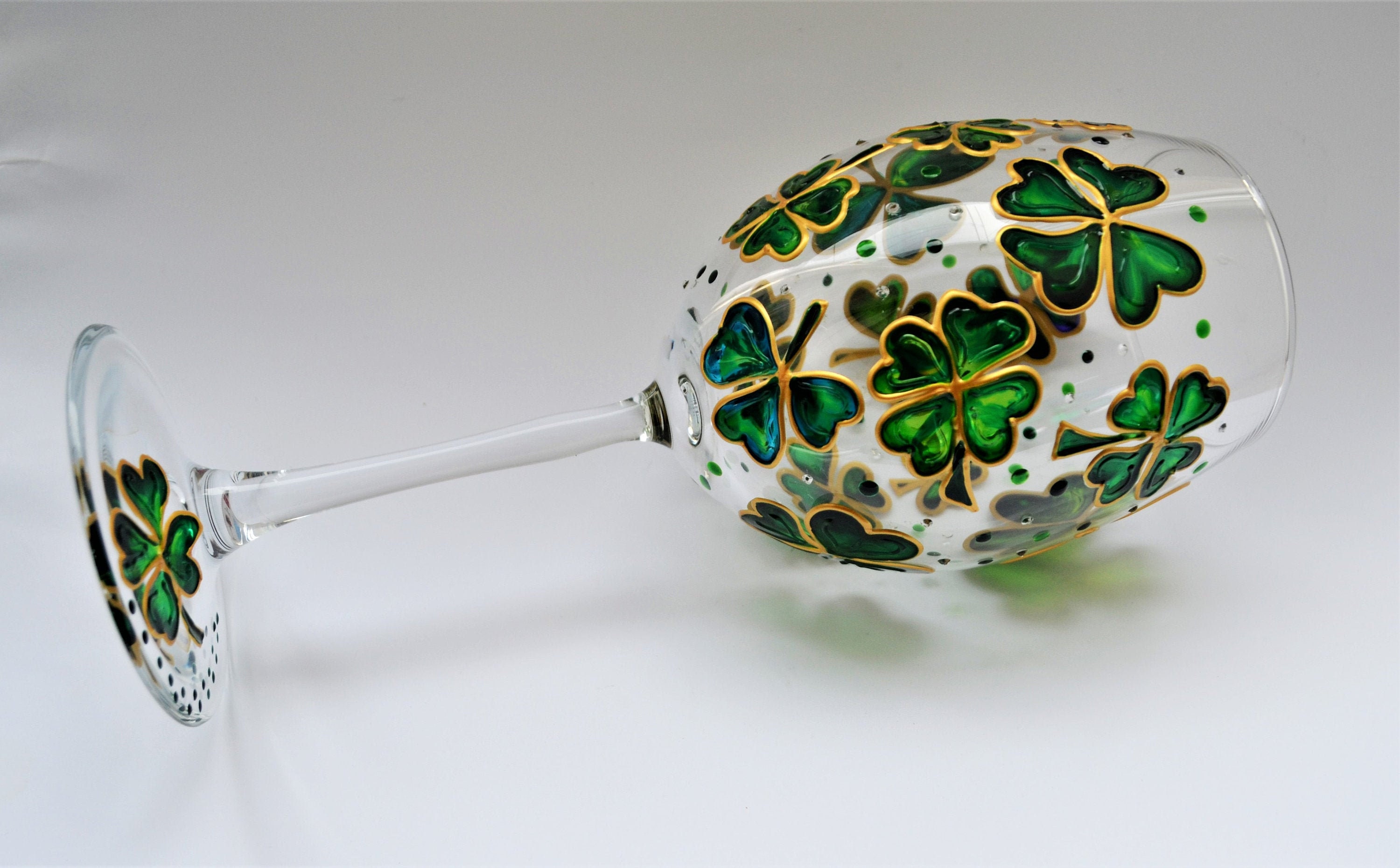 Shamrock Glasses Hand Painted Wine Glasses St. Patrick's Day ...