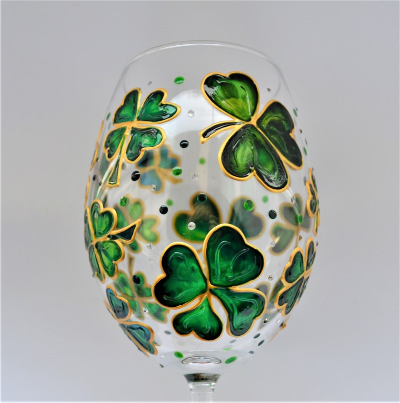Shamrock Glasses Hand Painted Wine Glasses St. Patrick's Day ...
