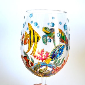 Sea Turtle, Corals, and Tropical Fish Hand-painted Wine Glass With - Etsy