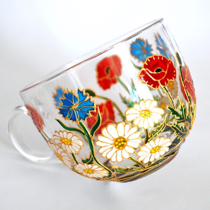 Painted Glass Mug - Etsy