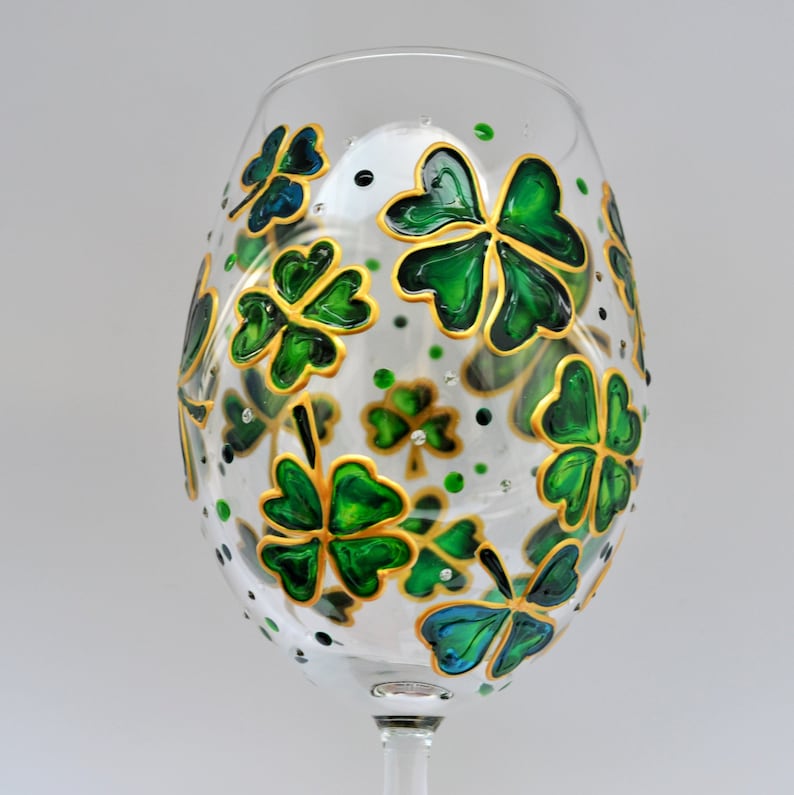 Shamrock Glasses Hand Painted Wine Glasses St. Patrick's Day ...