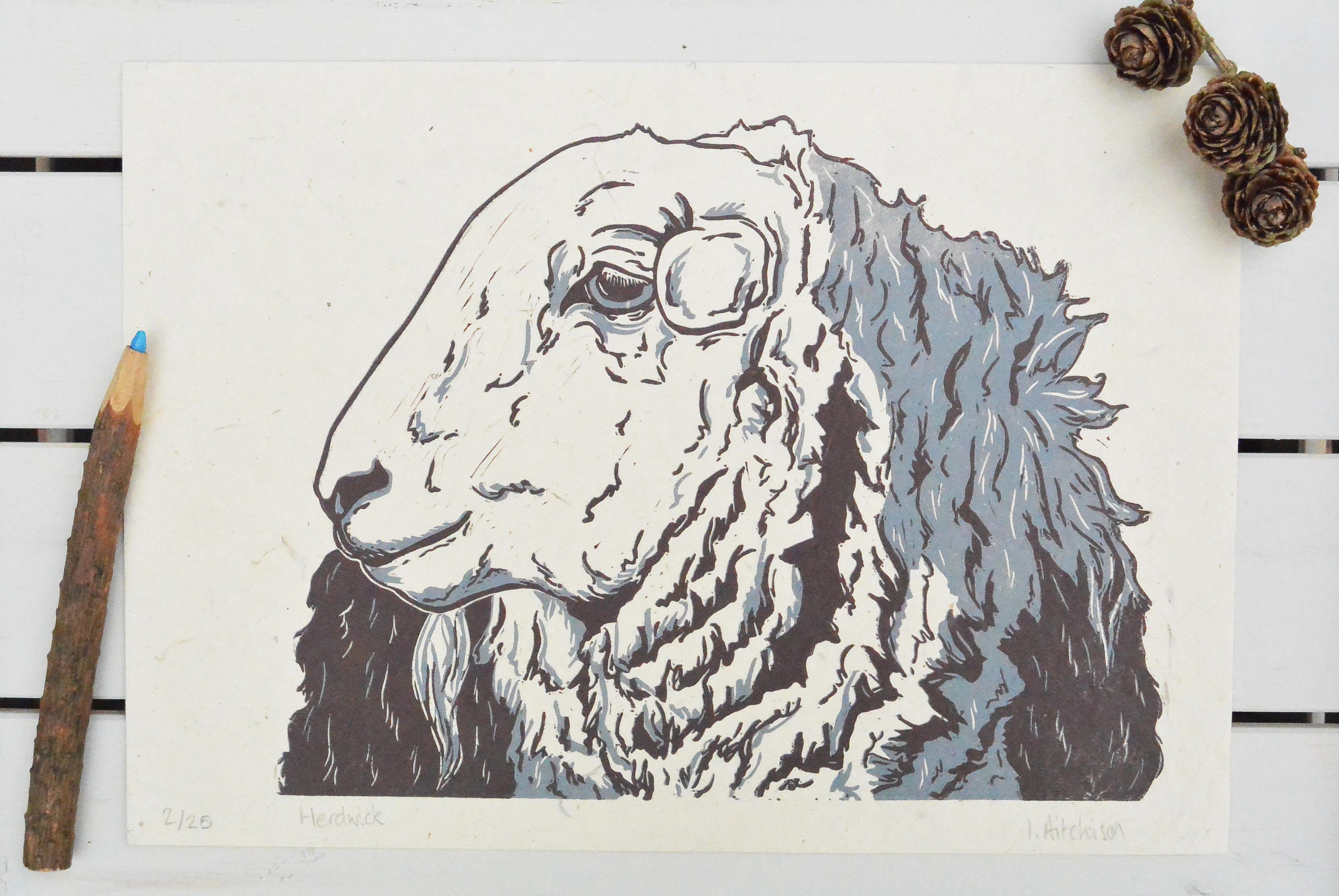 Linocut Sheep Herdwick Lino Animal Illustration Print, A4 Handmade ...