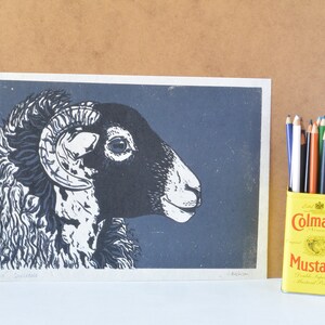 Linocut Sheep Swaledale Lino Animal Illustration Print, A4 Handmade ...