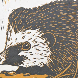 Linocut Hedgehog Print Lino Animal Illustration, A4 Handmade Paper ...