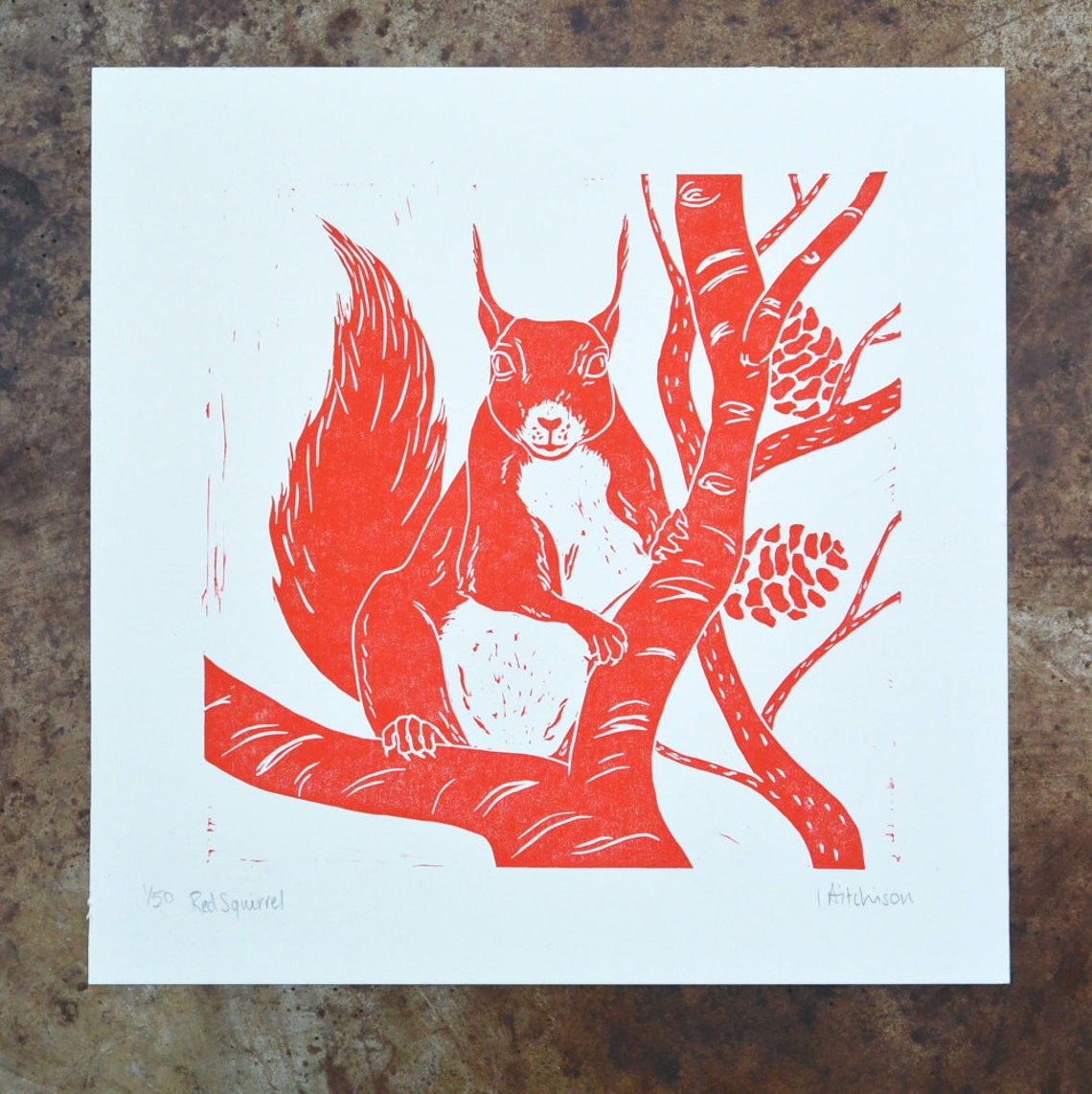 Lino Print Red Squirrel Art Print Handprinted Linocut Wall - Etsy UK