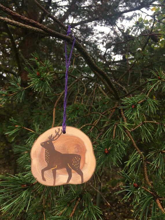 Hand painted stag wood slice Art & Collectibles Acrylic etna.com.pe