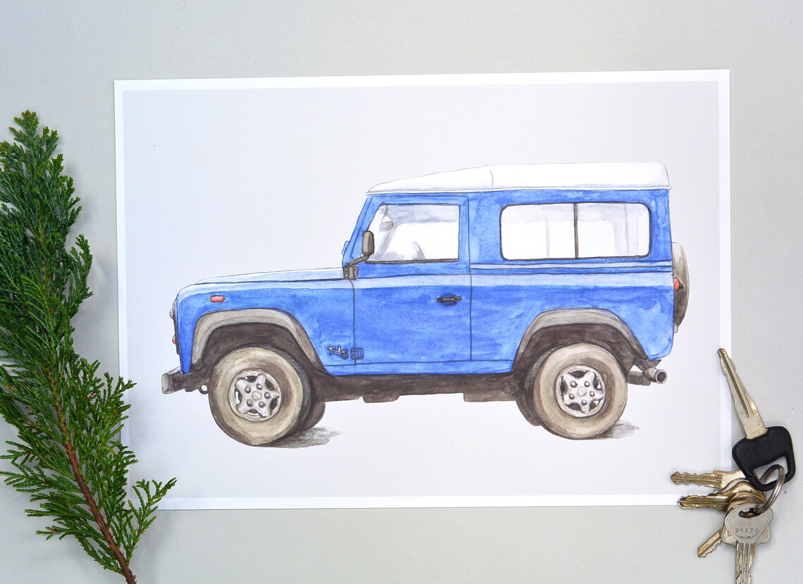 Land Rover 90 A4 Watercolour Print, Car Illustration, 4x4 Wall Art ...