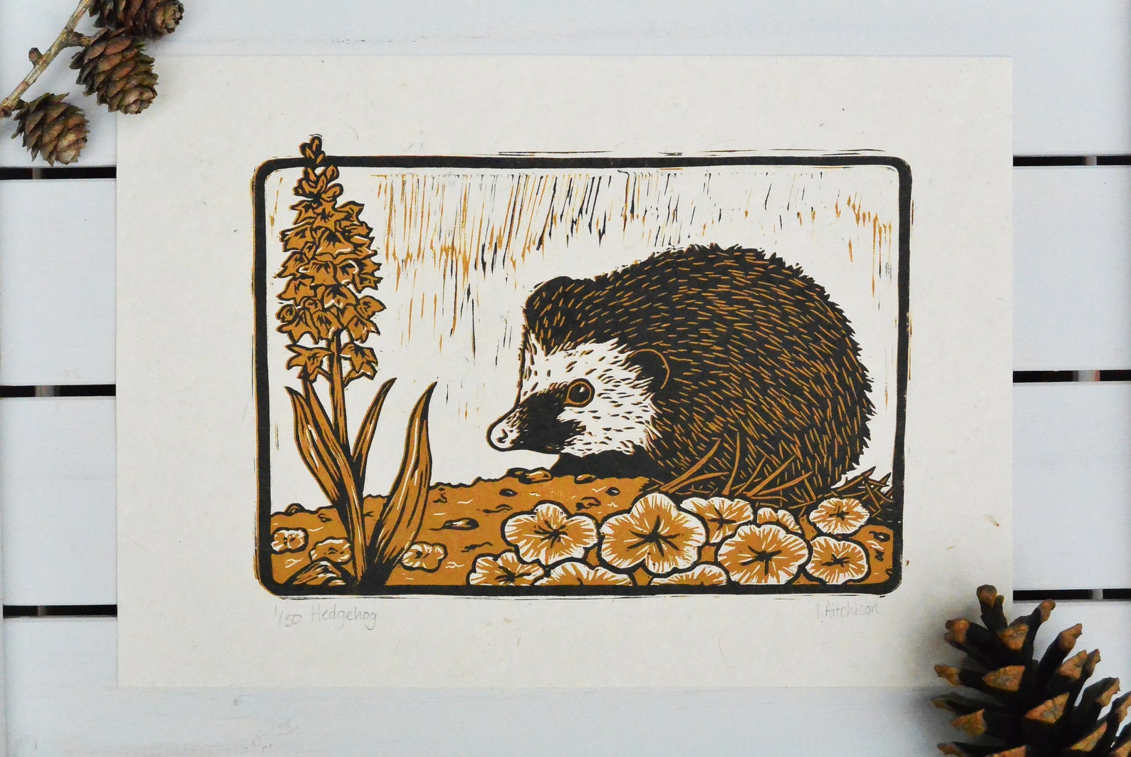 Linocut Hedgehog Print Lino Animal Illustration, A4 Handmade Paper ...