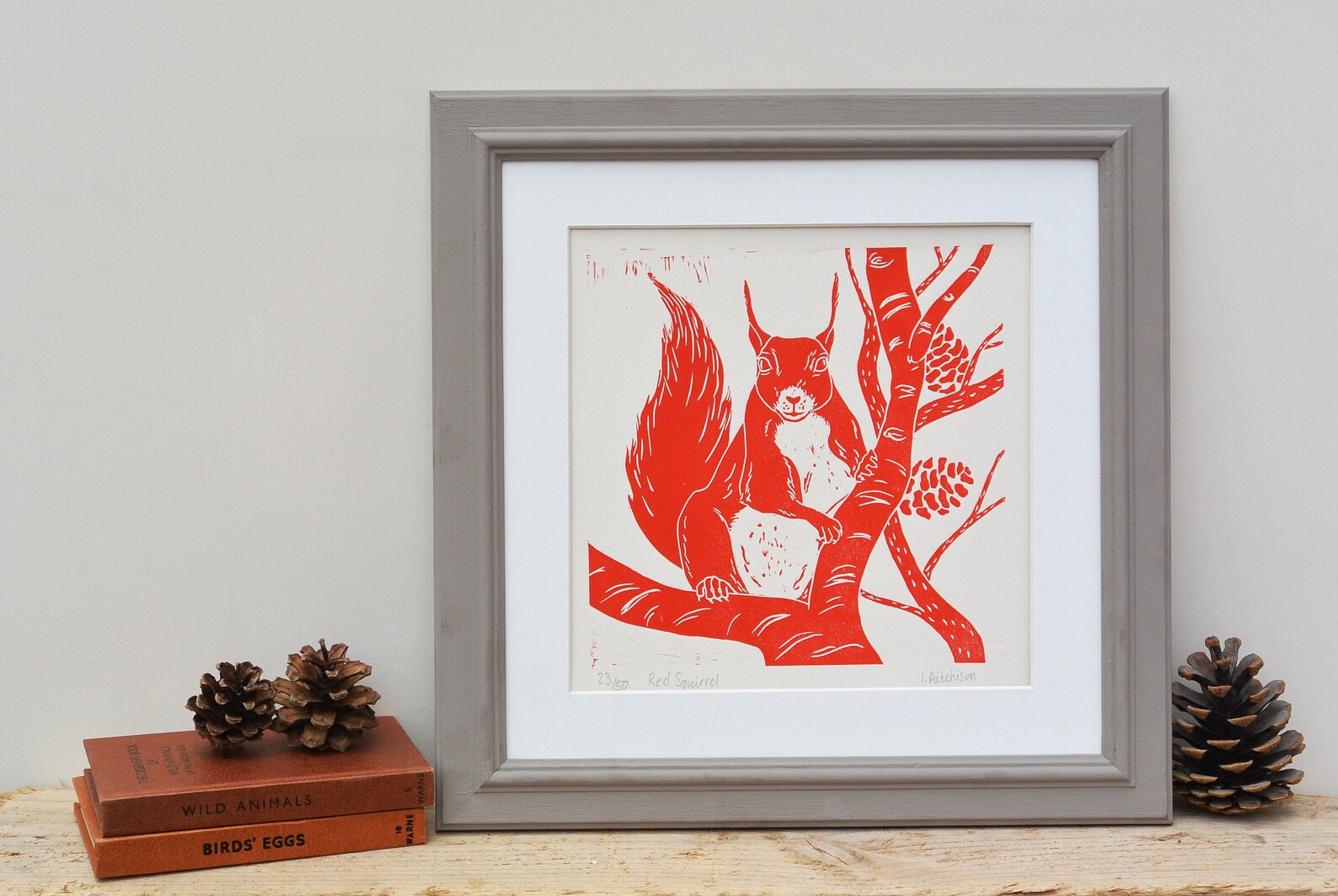 Lino Print Red Squirrel Art Print Handprinted Linocut Wall - Etsy UK
