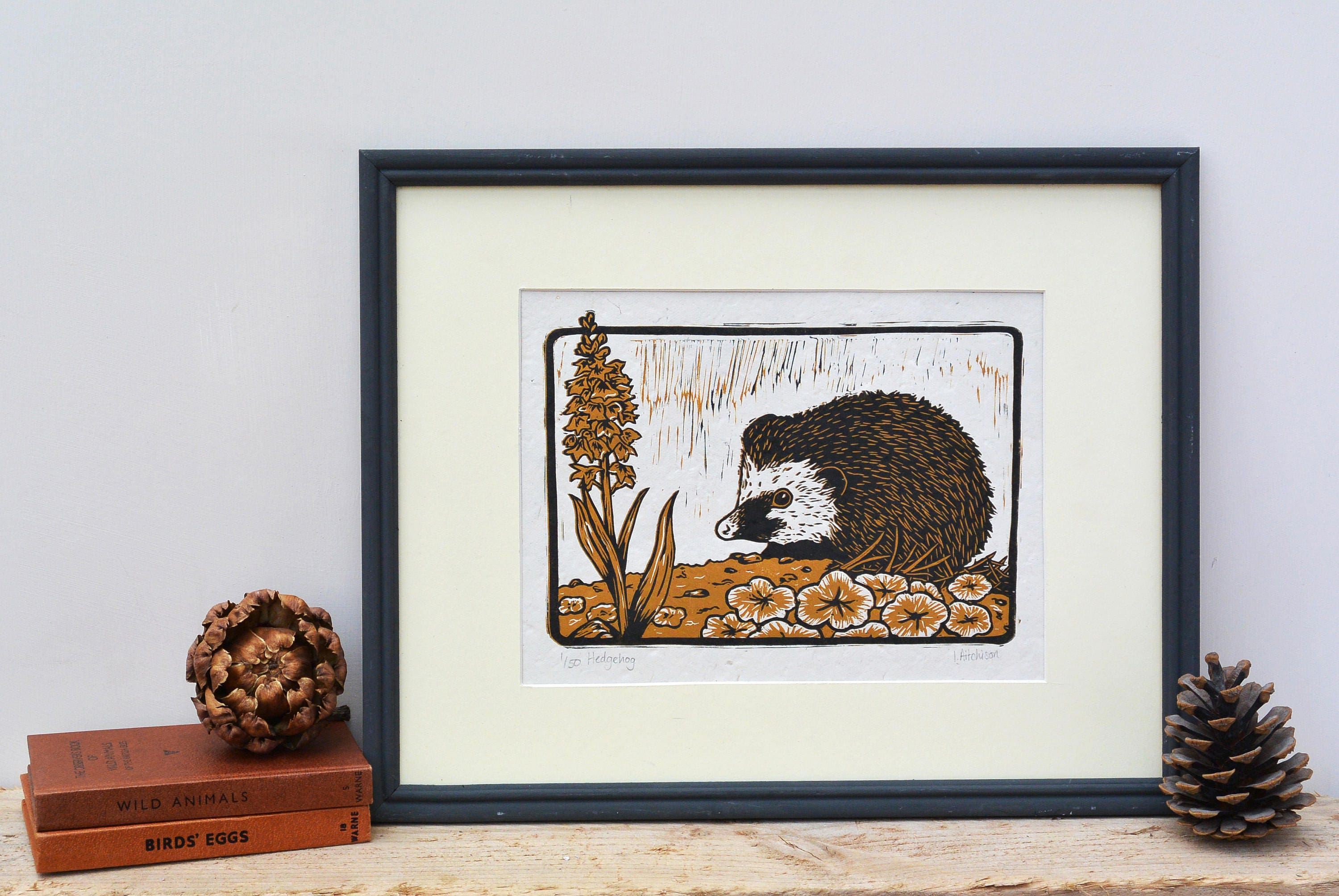 Linocut Hedgehog Print Lino Animal Illustration, A4 Handmade Paper ...