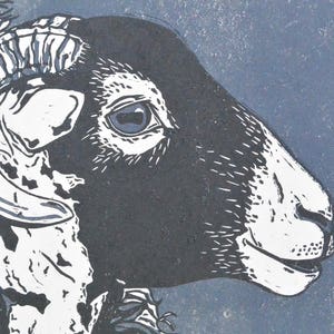 Linocut Sheep Swaledale Lino Animal Illustration Print, A4 Handmade ...
