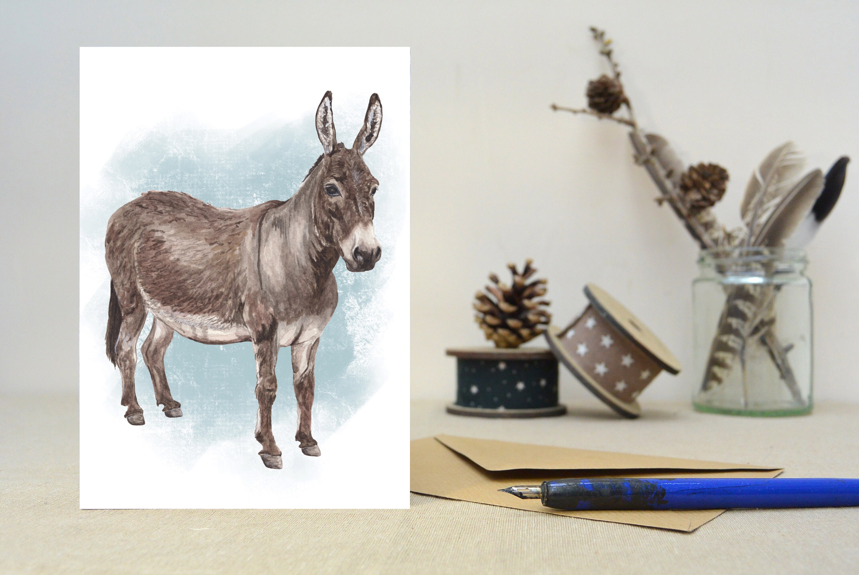 A6 Donkey Greeting Card Blank Cards Animal Watercolour - Etsy