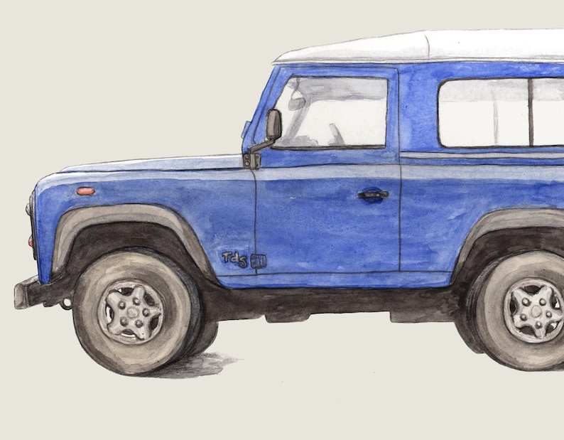 Land Rover 90 A4 Watercolour Print, Car Illustration, 4x4 Wall Art ...