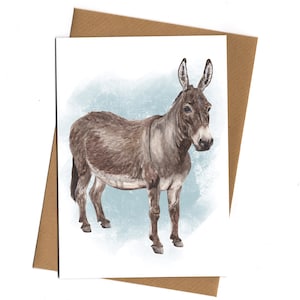 A6 Donkey Greeting Card, Blank Cards, Animal Watercolour Illustration ...
