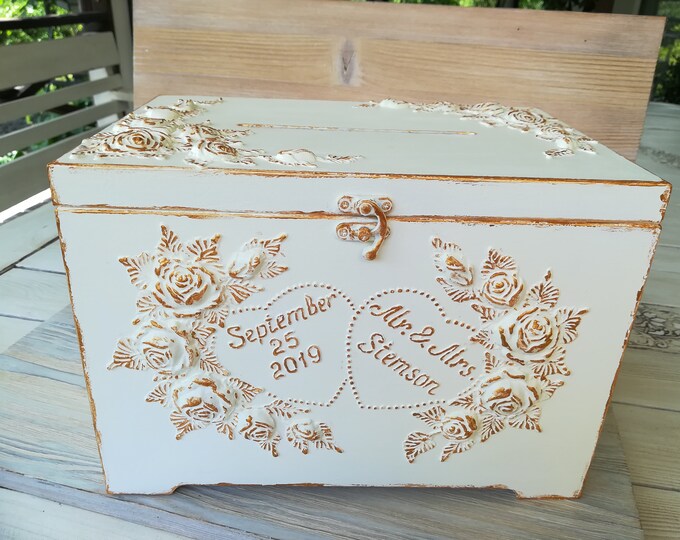 Wedding Card Box With Personalized Ivory Card Box With Lovely Roses - Etsy