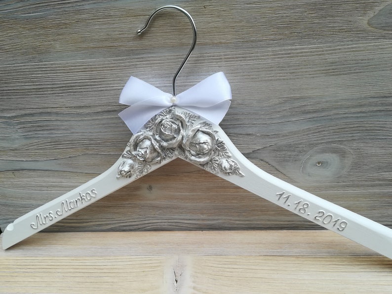 Silver Bridal Hanger Bride Personalized Hanger Silver Wedding | Etsy