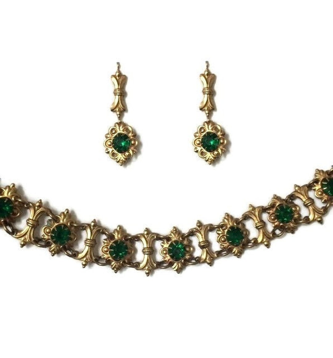 Vintage Rolled Gold Pinchbeck Green Paste Floral Ornate Baroque ...