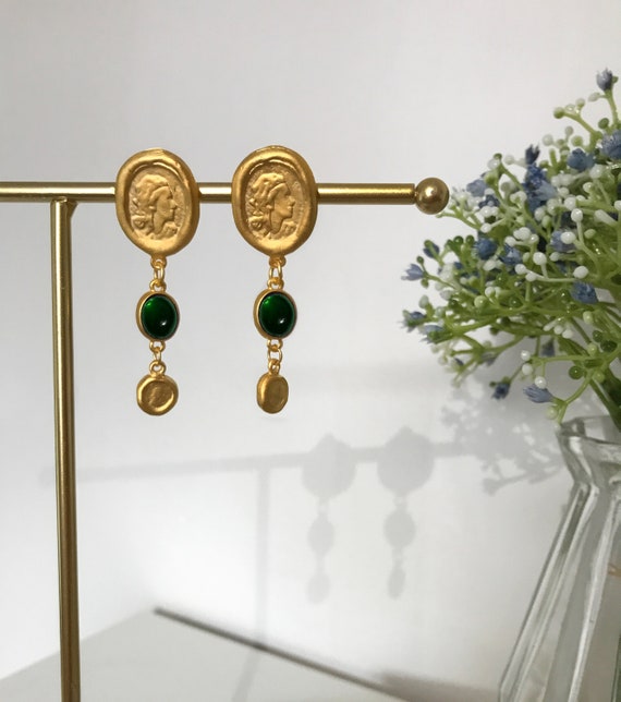 Vintage Repurposed Victorian Style Matte Gold Green O… - Gem