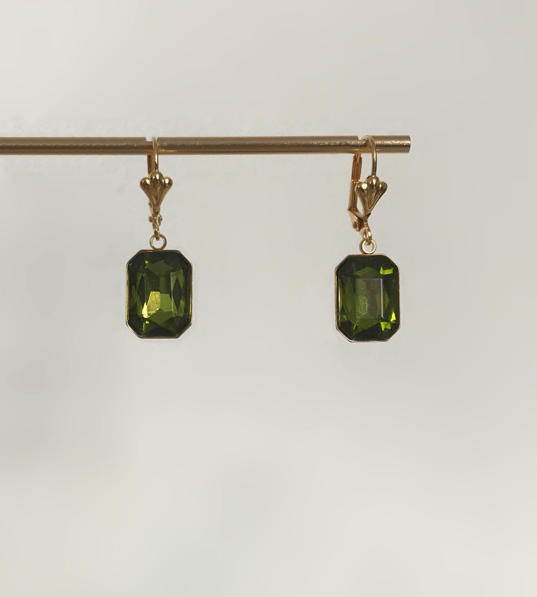 Art Deco Style Gold Plated Olive Green Crystal Earrings - Etsy