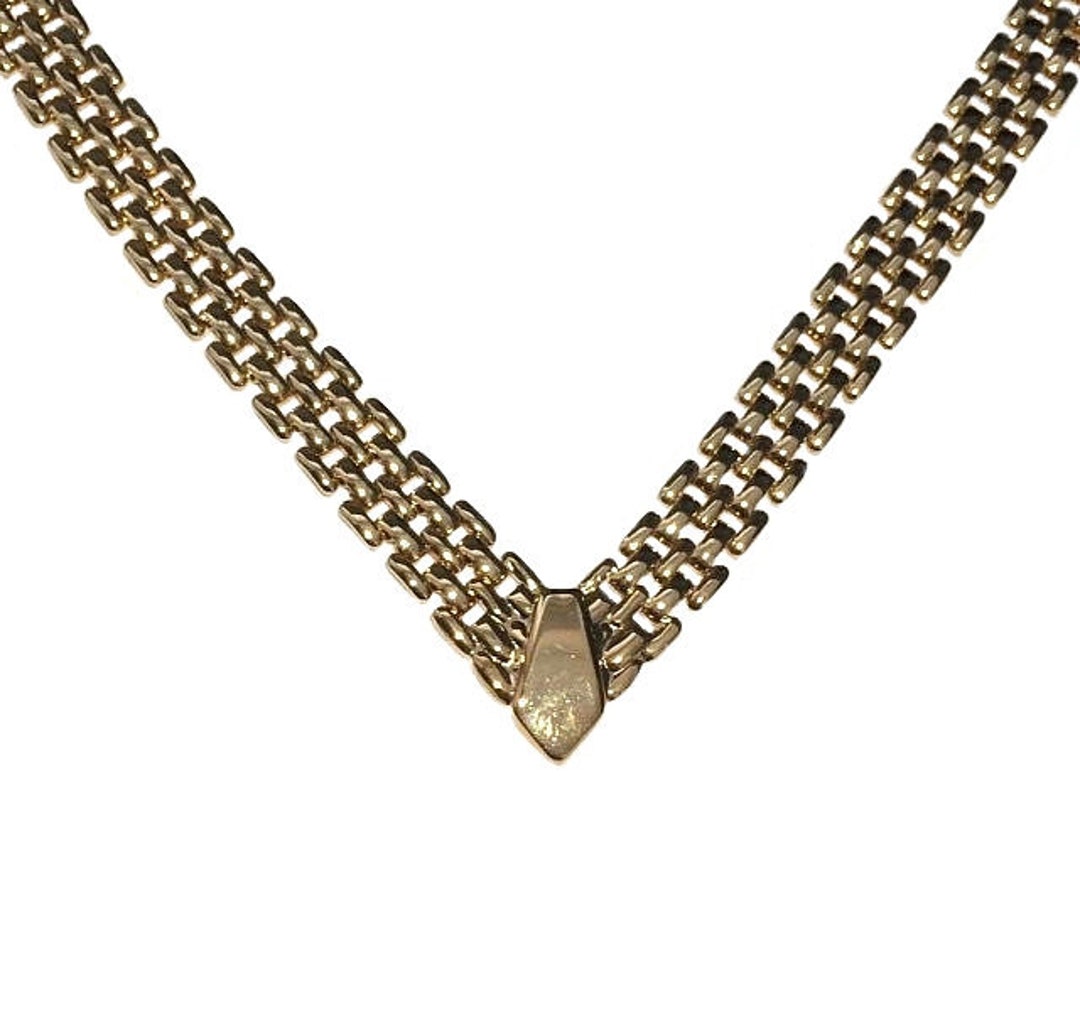 Vintage 1990's Gold Brick Design Retro Statement Chain Collarbone Dip ...