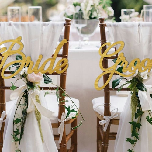 Bride Groom Chair Signs Wedding Chair Signs Laser Cut Wooden - Etsy