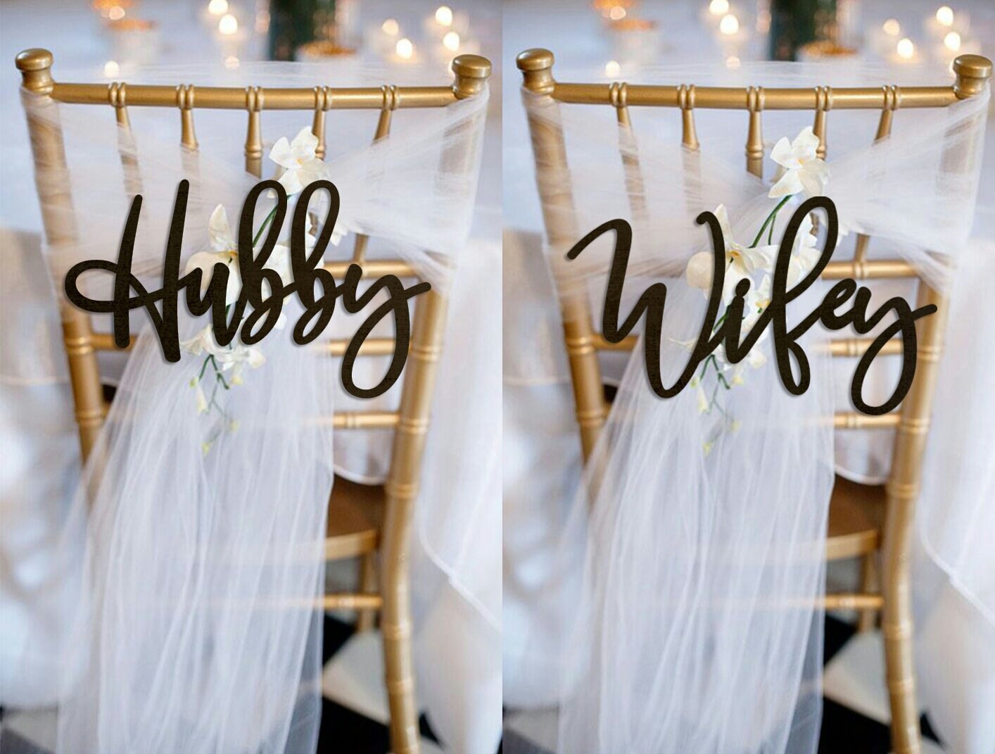 Hubby and Wifey Chair Sign Wedding Chair Sign for Reception Bride and ...