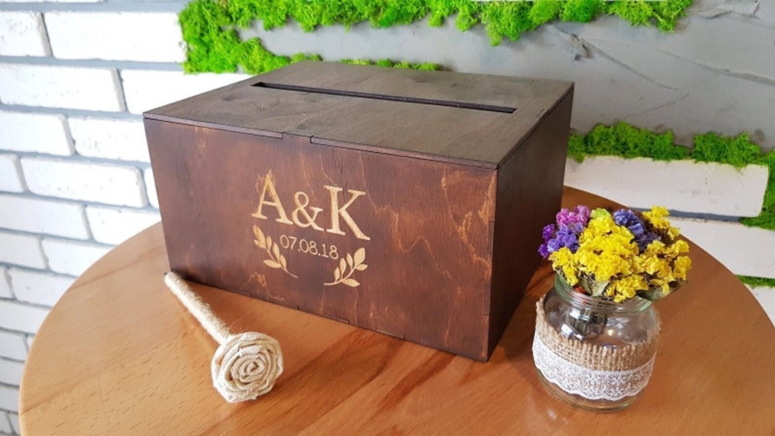 Personalized Wedding Card Box With Slot Wedding Bank Wooden - Etsy
