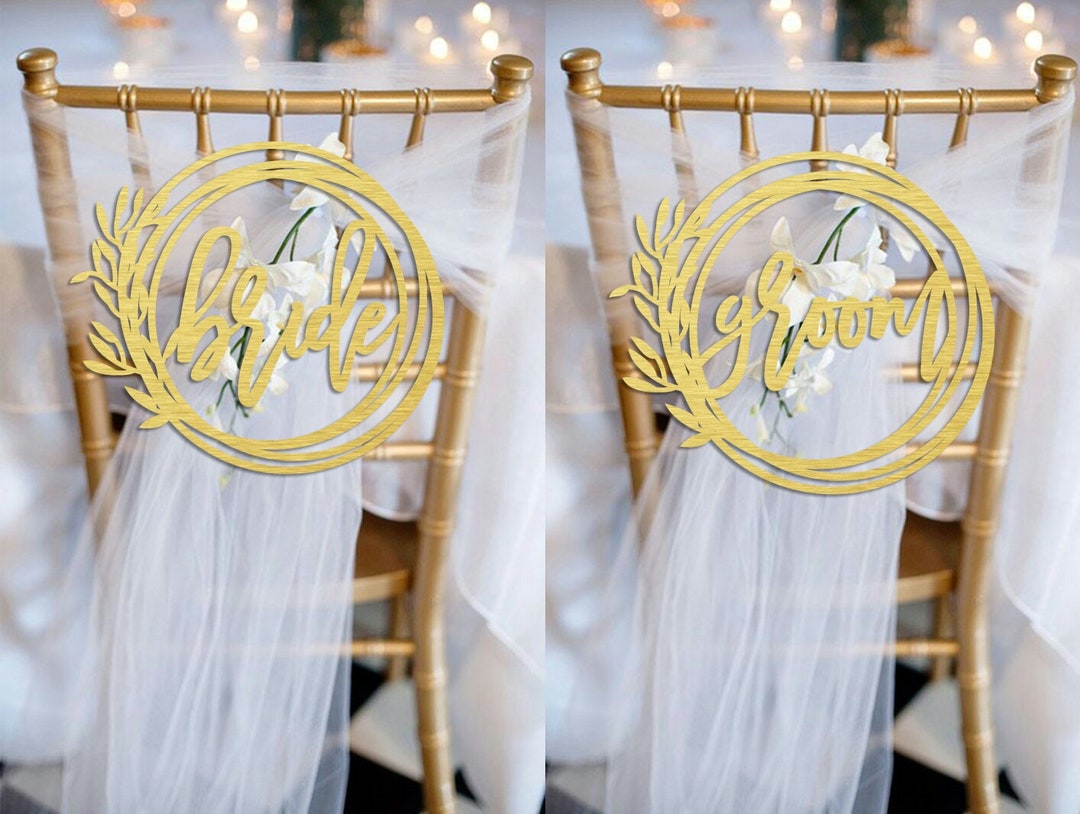 Wreath Bride and Groom Chair Sign Wedding Chair Sign Wood Chair Sign ...
